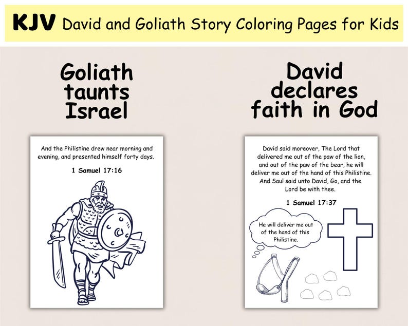 David and Goliath, KJV Coloring Pages for Kids, Bible Story Coloring ...