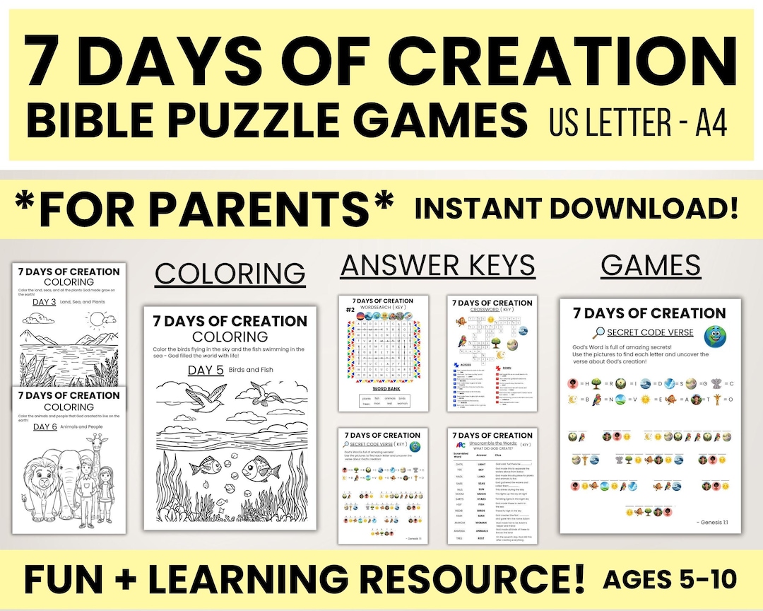 7 Days of Creation Bible Activity Pack for Kids - Christian Puzzle ...