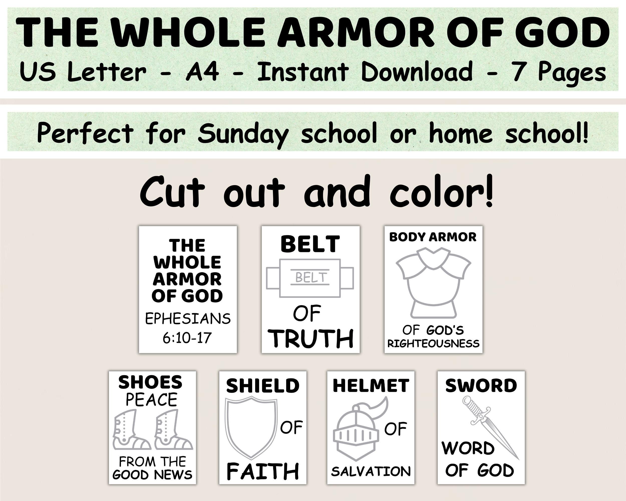 Armor of God Kids Craft Printable Coloring Pages, Bible Craft for ...