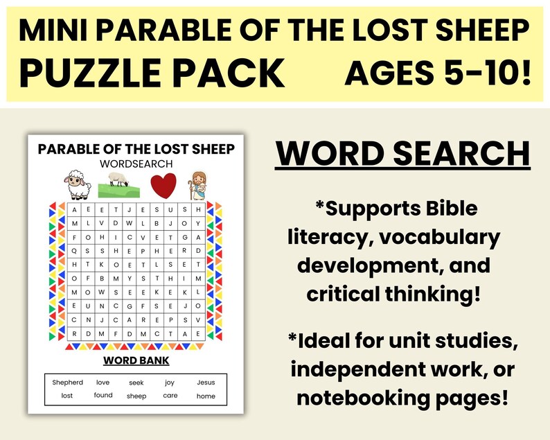 Parable of the Lost Sheep Homeschool Bible Activity - Christian Word ...