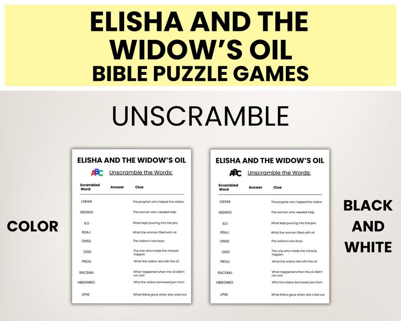 Elisha and the Widow's Oil Bible Games for Sunday School - Christian ...