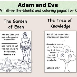 Adam and Eve, KJV Coloring Pages and Fill in the Blanks for Kids, Bible ...