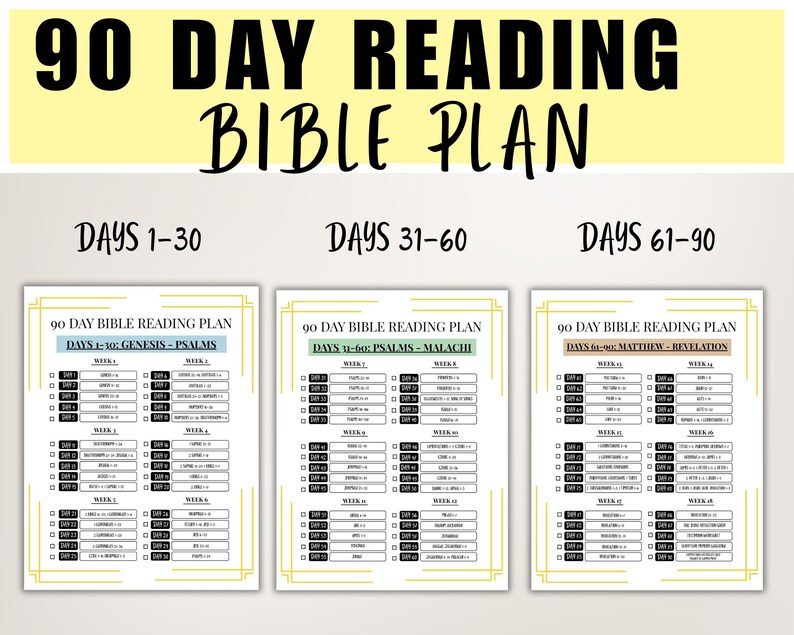 90 Day Bible Reading Plan PDF - Printable Bible Study Tool, Church ...