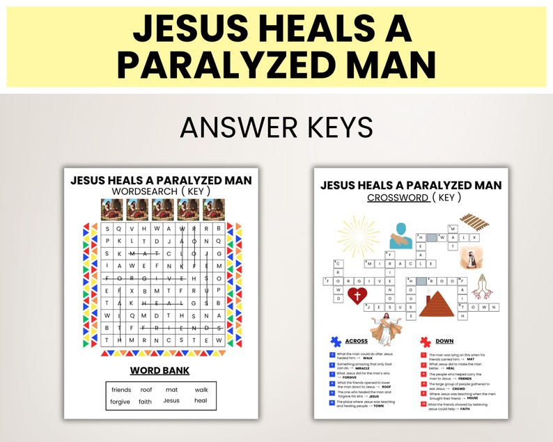 Jesus Heals a Paralyzed Man Bible Activity Pack for Kids Ages 5-10 ...
