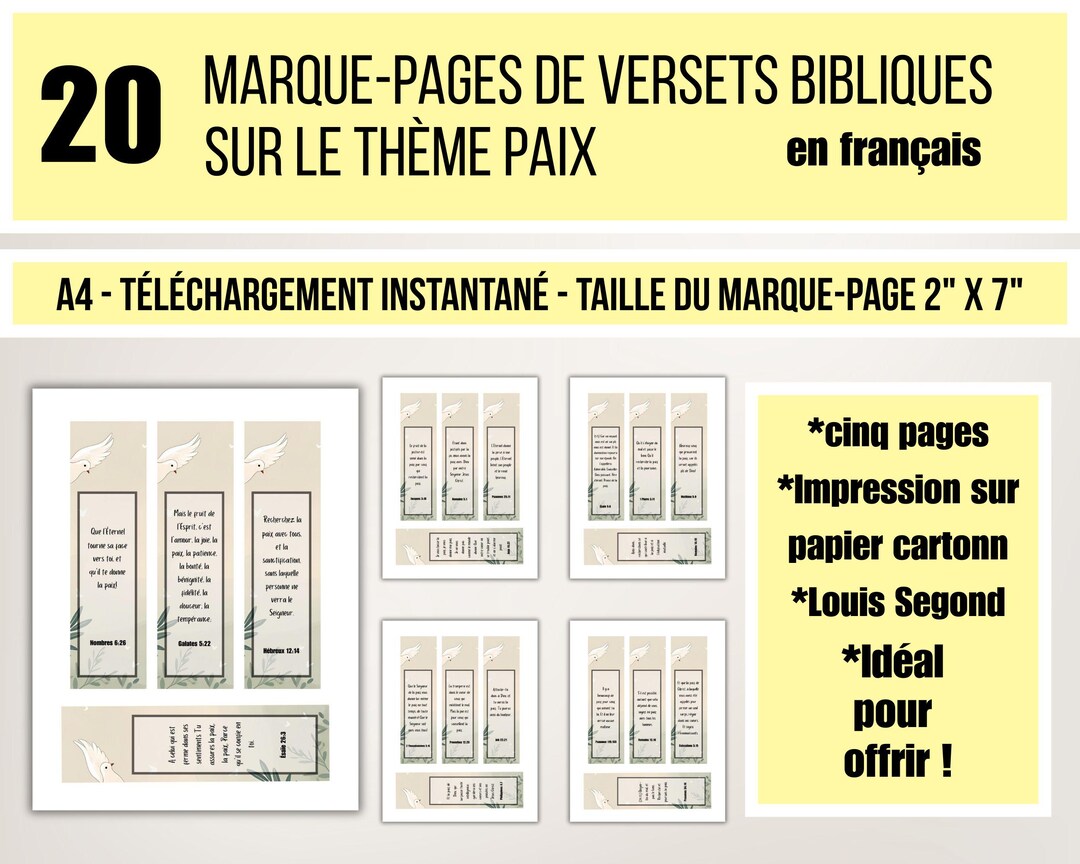 French Bible Verse Bookmarks Louis Segond - Peace Scripture Gift ...