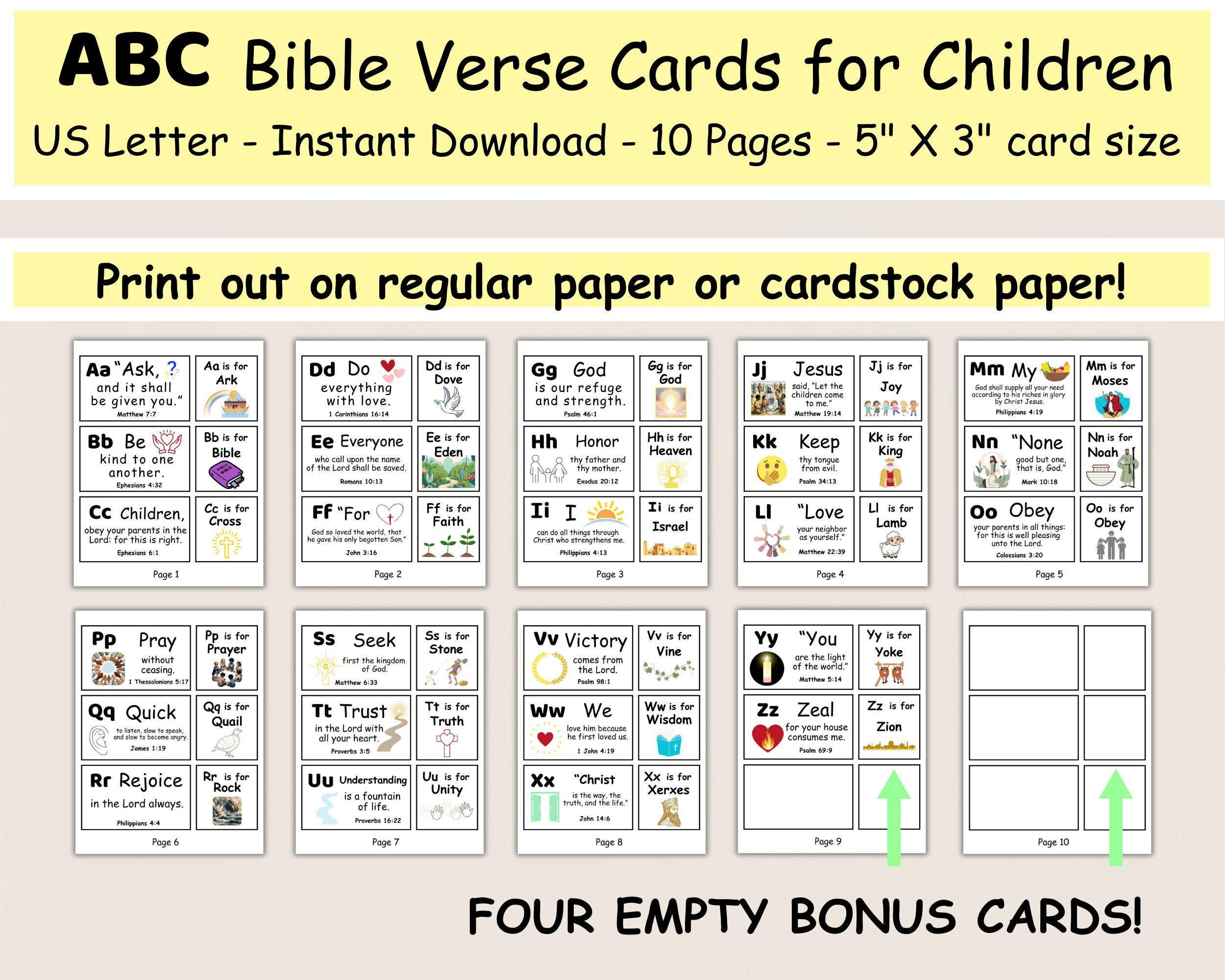 ABC Bible Verse Cards for Children, Printable Download, Christian ...
