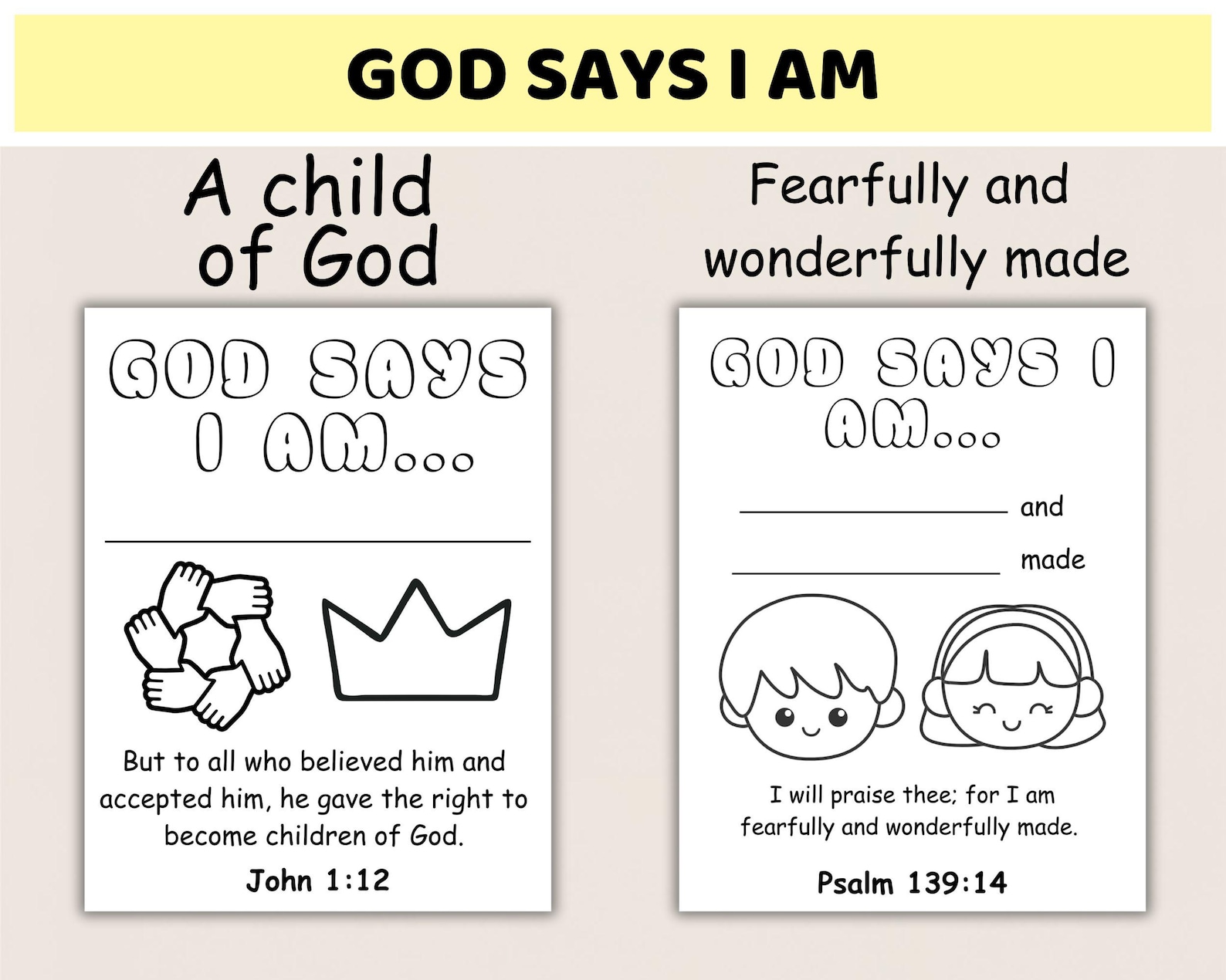 God Says I Am Coloring Craft for Kids - Fill in the Blanks Bible ...