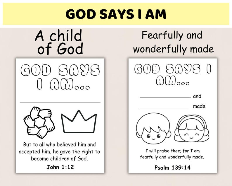 God Says I Am Coloring Craft for Kids - Fill in the Blanks Bible ...