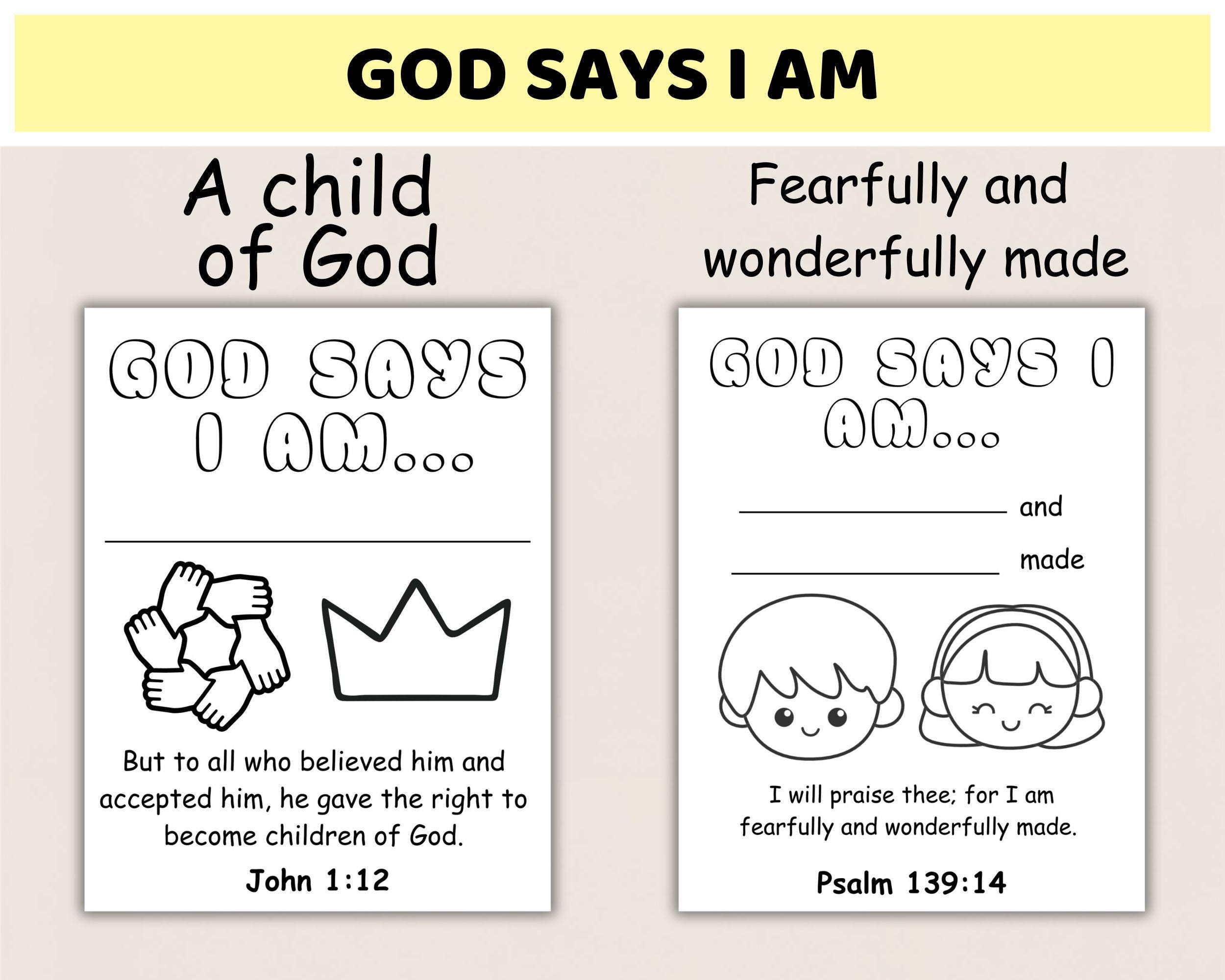 God Says I Am Coloring Craft for Kids - Fill in the Blanks Bible ...
