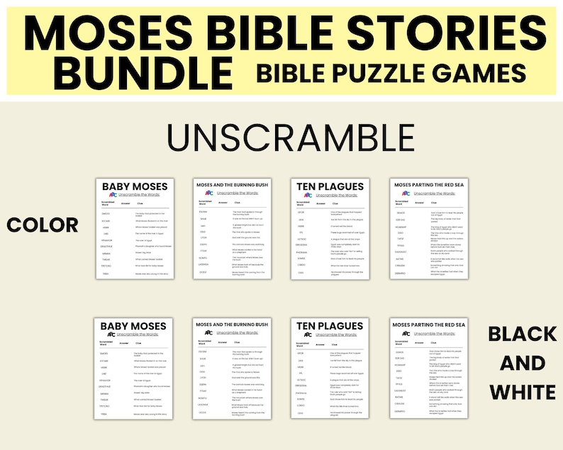 Moses Bible Stories Puzzle Games Bundle for Homeschool - Birth of Moses ...