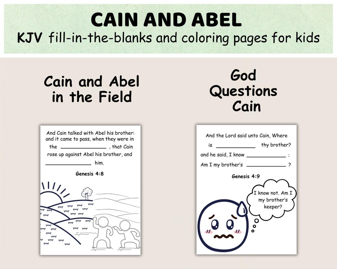 Cain and Abel, Fill in the Blanks & Coloring Pages for Kids, Sunday ...