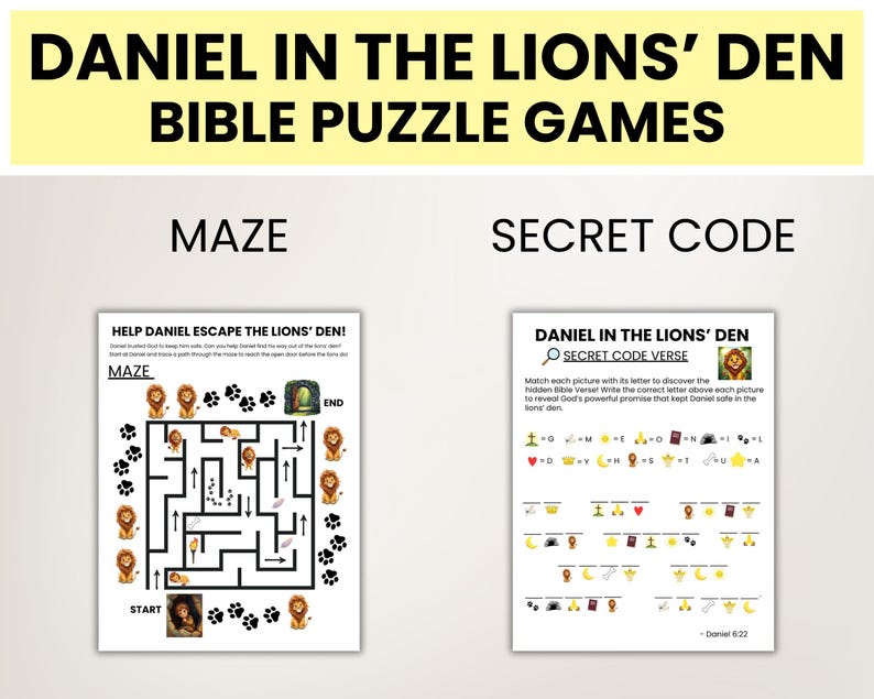 Daniel in the Lions' Den Bible Puzzle Games Printable for Sunday School ...