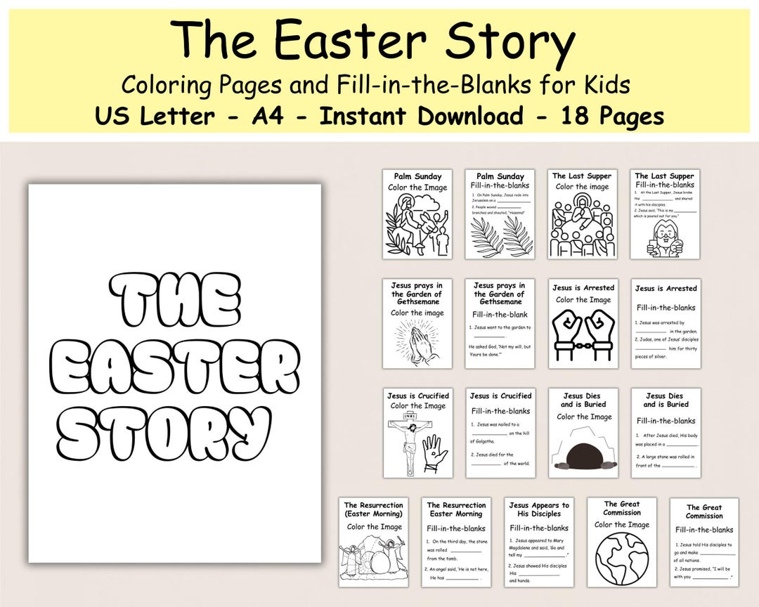 The Easter Story Bible Craft for Kids Coloring Pages, Sunday School ...