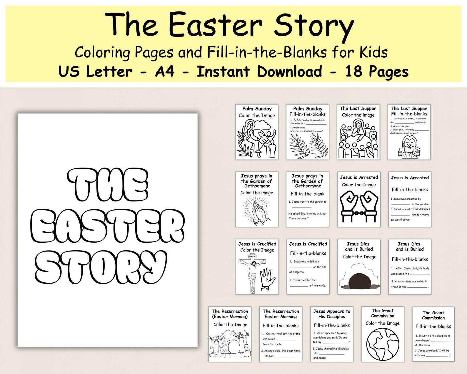 The Easter Story Bible Craft for Kids Coloring Pages, Sunday School ...