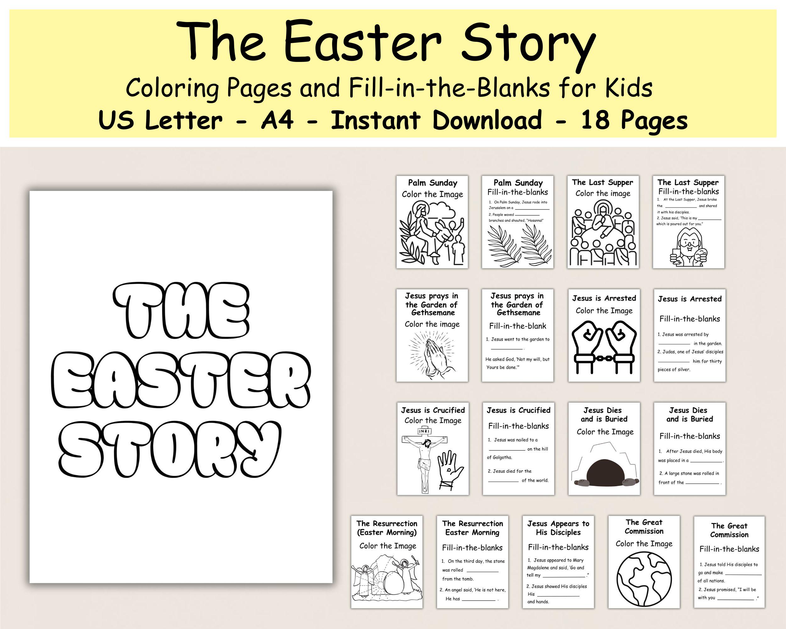 The Easter Story Bible Craft for Kids Coloring Pages, Sunday School ...