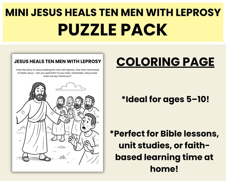 Jesus Heals Ten Lepers Bible Puzzle for Kids - Christian Homeschool New ...