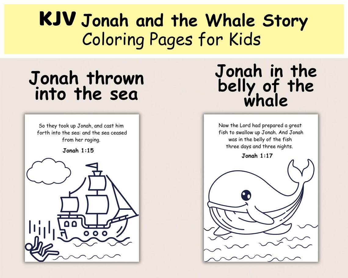 Jonah and the Whale, KJV Coloring Pages for Kids, Sunday School ...
