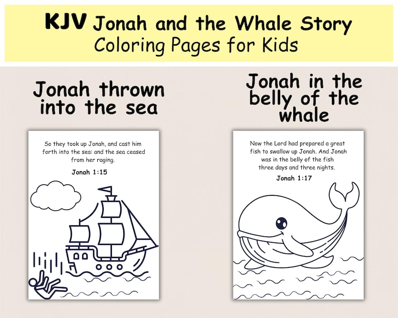 Jonah and the Whale, KJV Coloring Pages for Kids, Sunday School ...