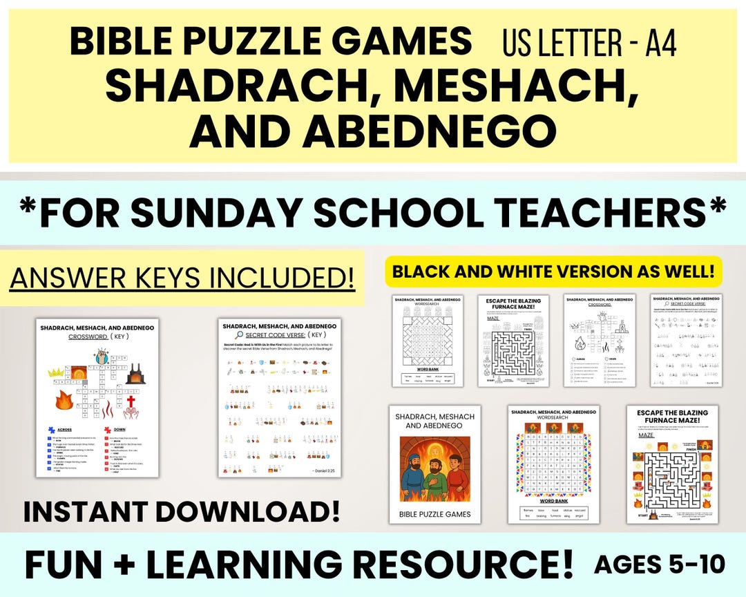 Shadrach Meshach and Abednego Sunday School Activities - Bible Puzzle ...