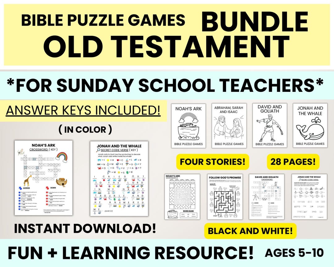 Sunday School Bible Games Bundle - Old Testament Activities for Kids ...