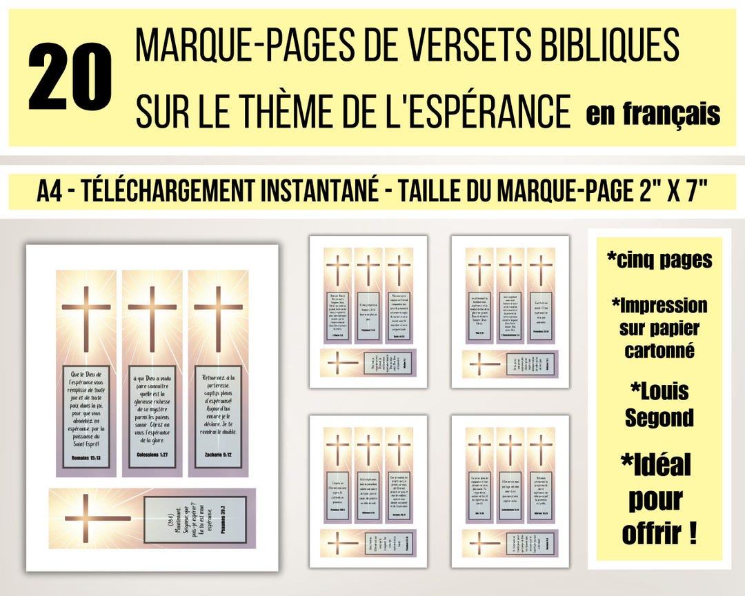 French Bible Verse Bookmarks PDF - Louis Segond Christian Gift for ...