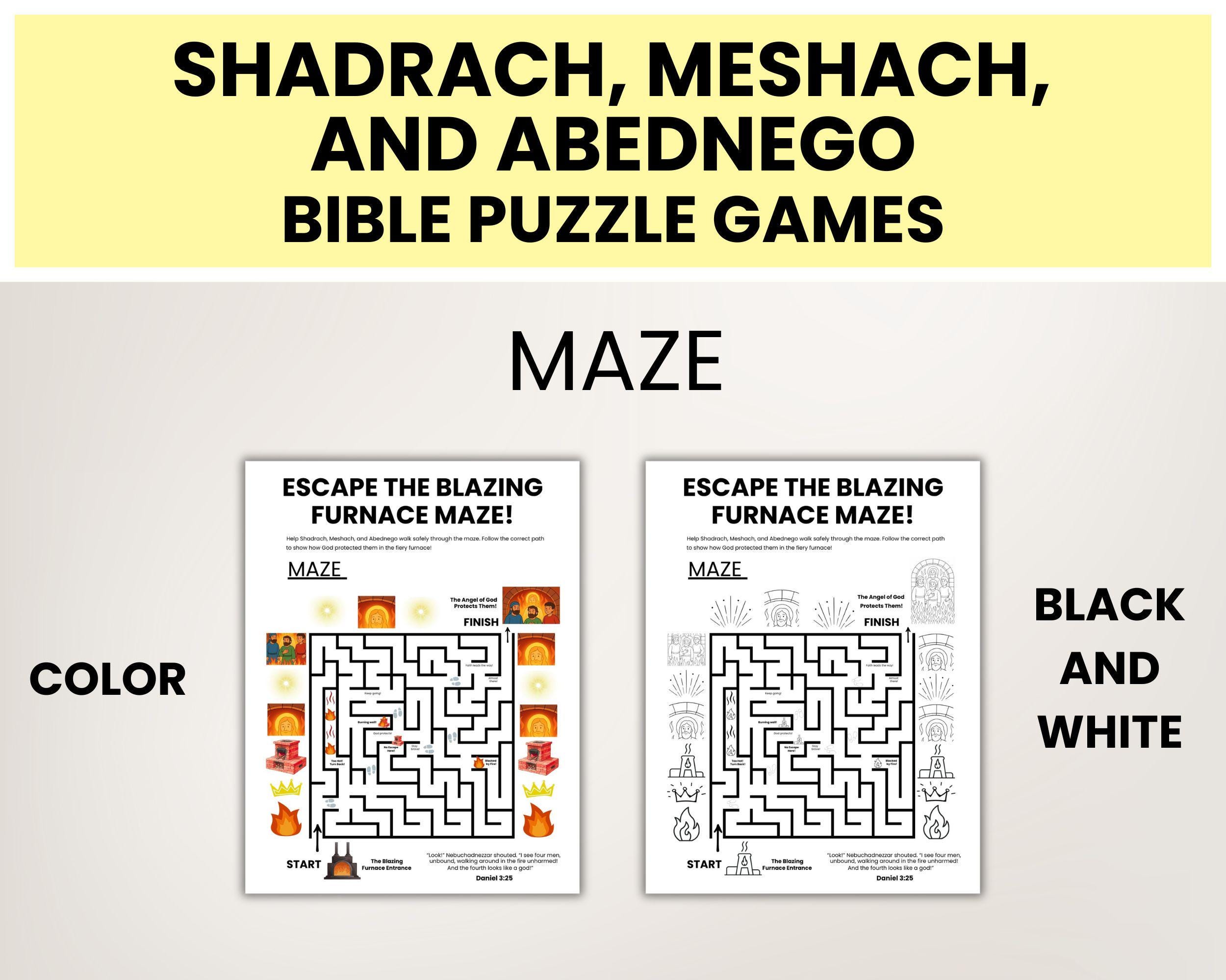 Shadrach Meshach and Abednego Sunday School Activities - Bible Puzzle ...