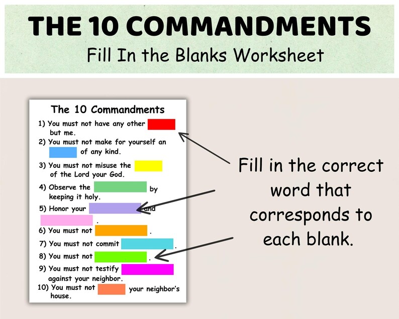 10 Commandments Kids Coloring Page & Fill in the Blanks for Sunday ...