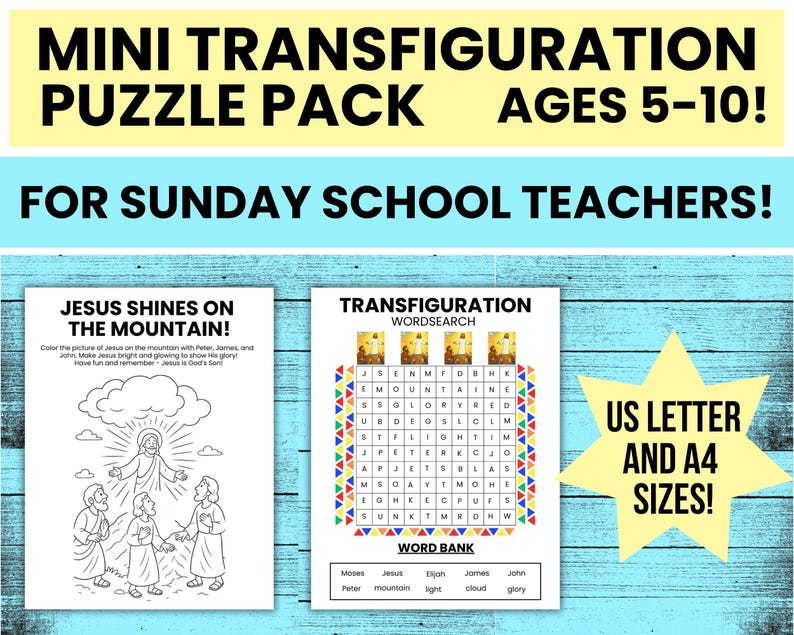 Transfiguration Bible Activity Pack - Sunday School Word Search ...