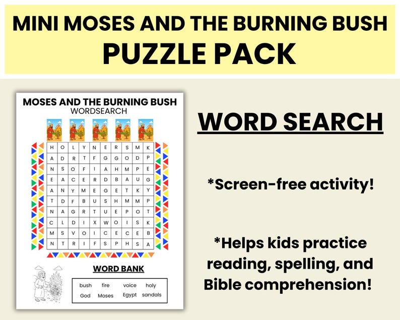 Moses and the Burning Bush Bible Puzzle for Kids Ages 5-10 - Christian ...