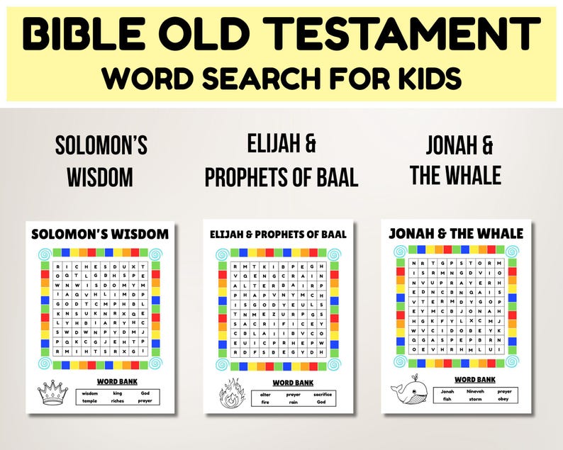 Bible Old Testament Word Search for Kids - 20 Bible Story Activities ...