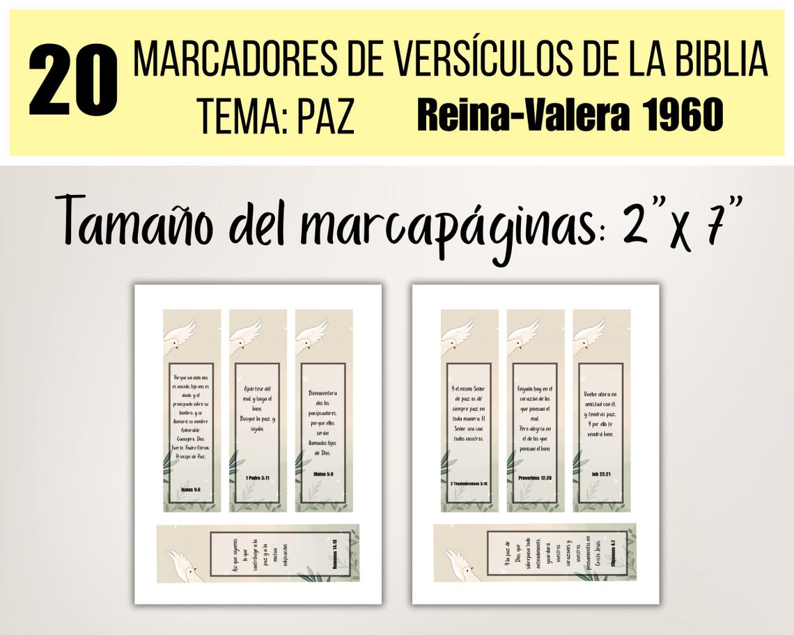 Spanish Bible Verse Bookmarks RVR1960 - Peace Scripture PDF - Christian ...