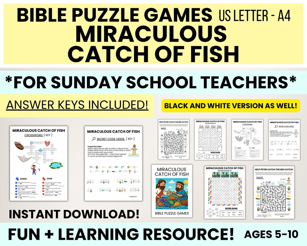 Miraculous Catch of Fish Bible Activities for Sunday School - Printable ...