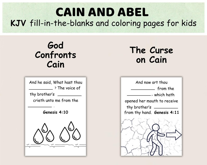 Cain and Abel, Fill in the Blanks & Coloring Pages for Kids, Sunday ...