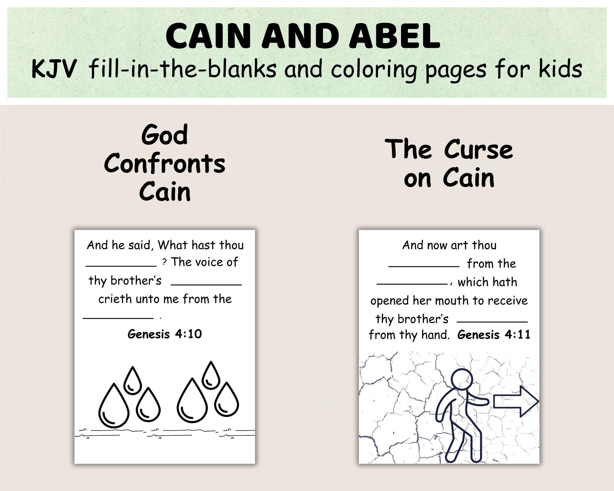 Cain and Abel, Fill in the Blanks & Coloring Pages for Kids, Sunday ...