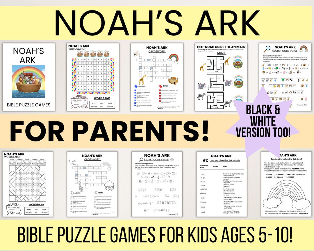 Noah's Ark Bible Puzzle Games for Kids Printable - Fun Bible Activity ...