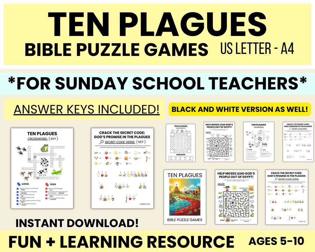 Ten Plagues Bible Activity Pack for Sunday School - Printable Games ...