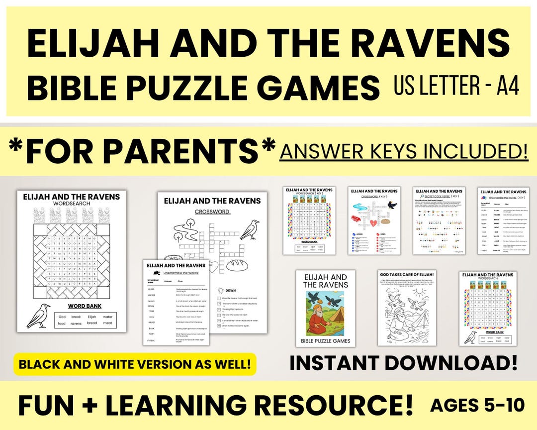 Elijah and the Ravens Bible Puzzle Games for Kids Ages 5-10 - Printable ...