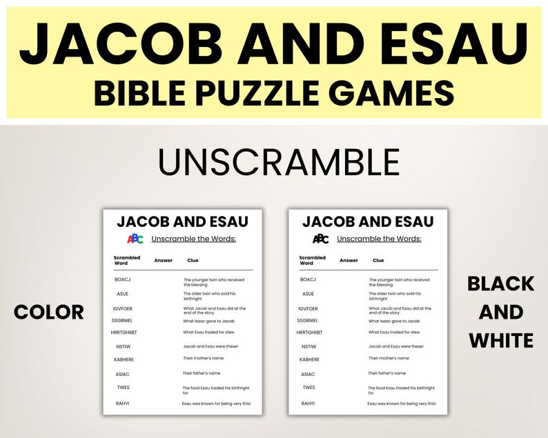 Jacob and Esau Bible Puzzle Games - Christian Homeschool Worksheets ...