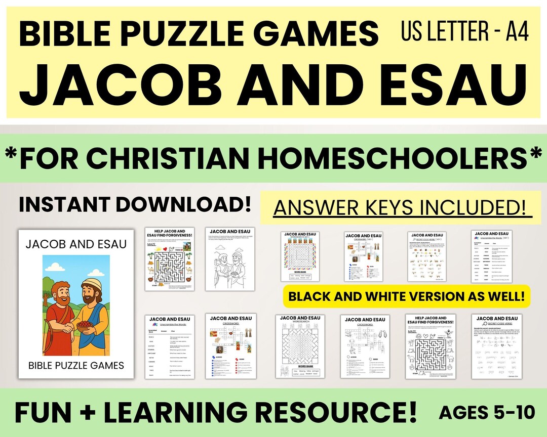 Jacob and Esau Bible Puzzle Games - Christian Homeschool Worksheets ...