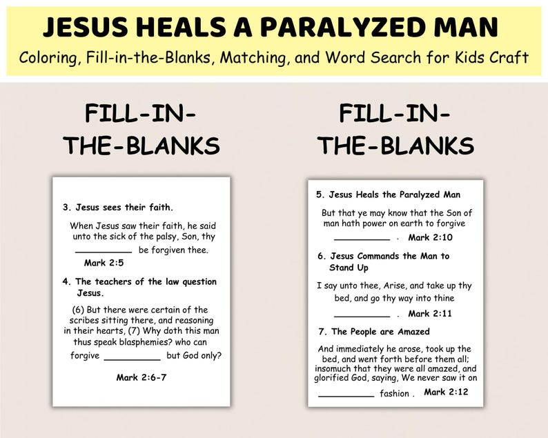 Jesus Heals a Paralyzed Man - KJV Bible Story Coloring, Fill in the ...