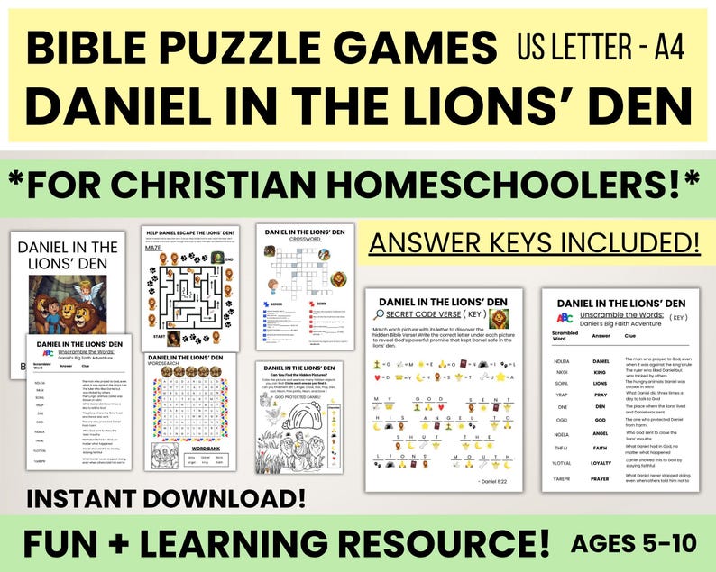 Daniel in the Lions Den Bible Puzzle Games for Christian Homeschool ...