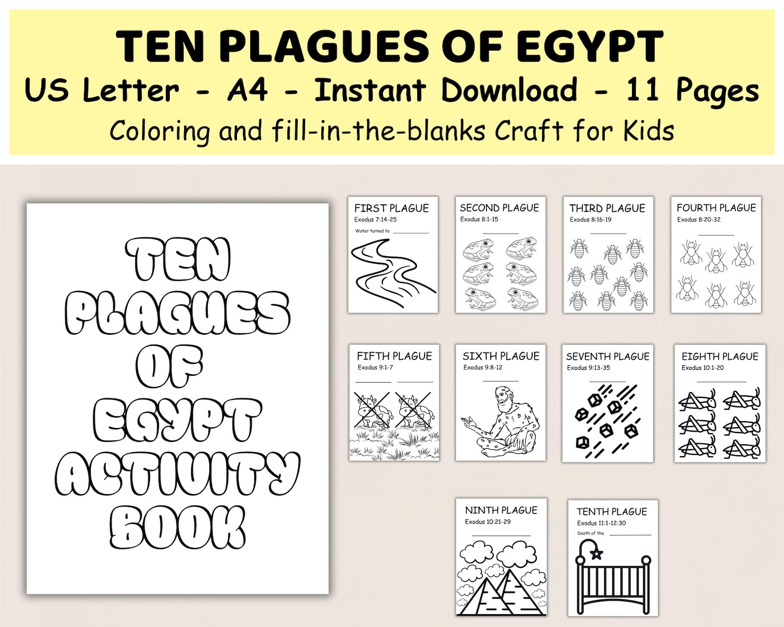 Ten Plagues of Egypt Craft for Kids Sunday School Homeschool Activity ...