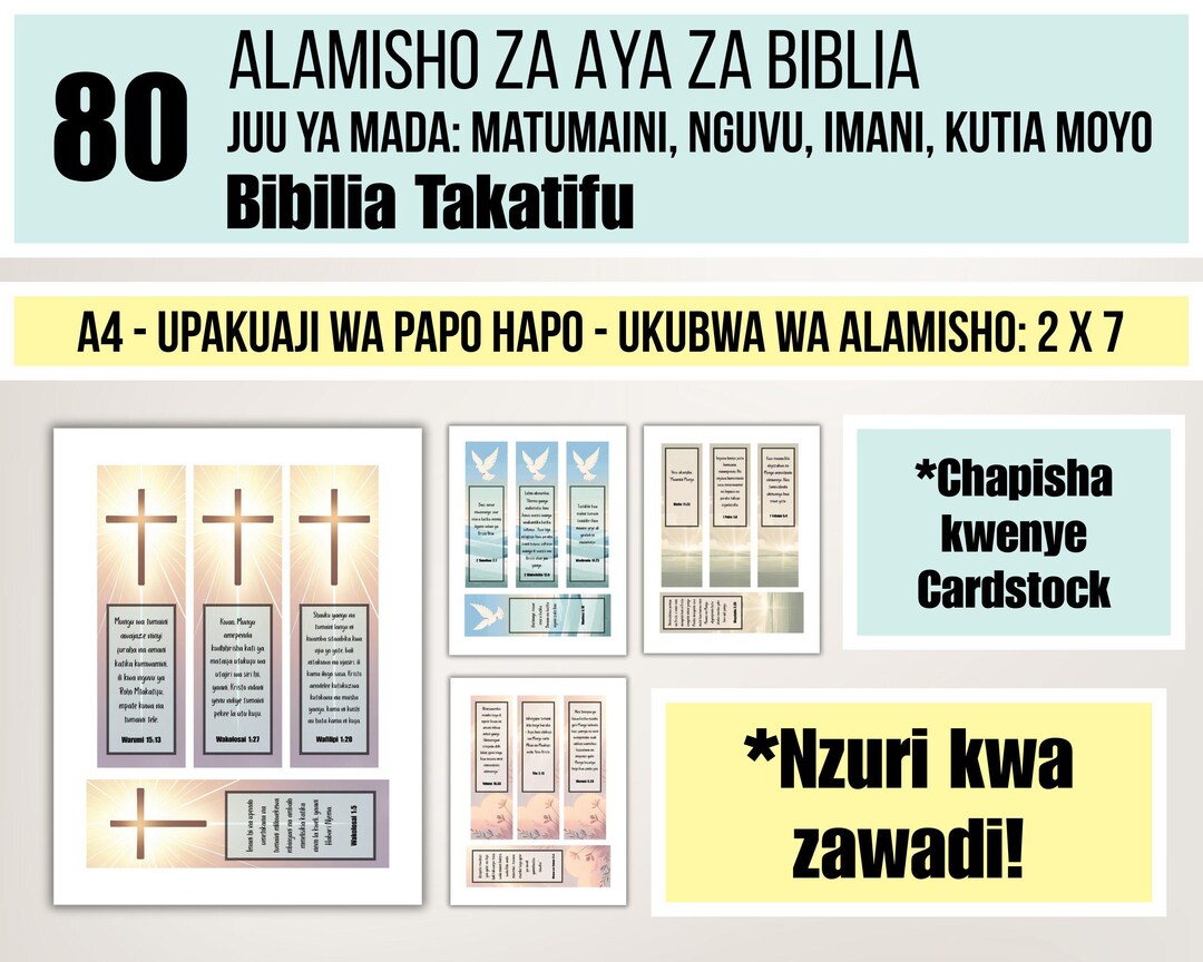 Swahili Bible Verse Bookmark Bundle PDF - Christian Encouragement Gift ...