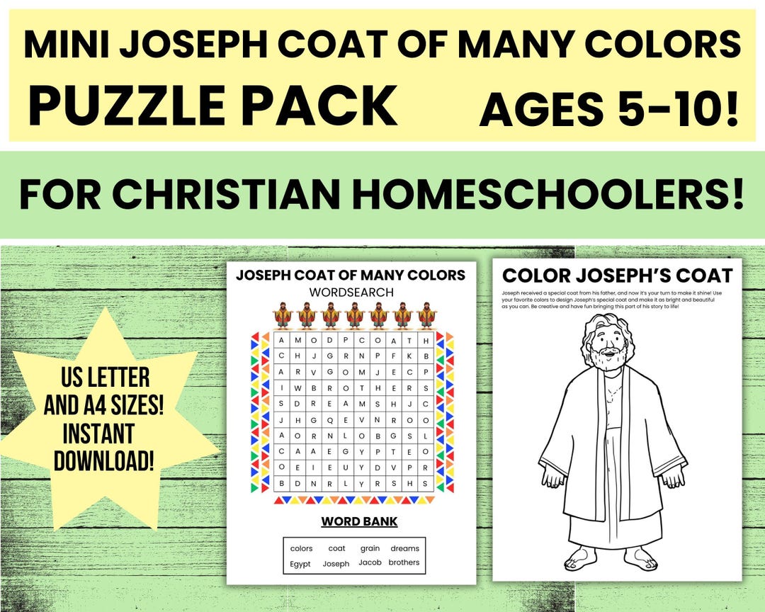 Joseph Coat of Many Colors Bible Activity Pack - Christian Homeschool ...