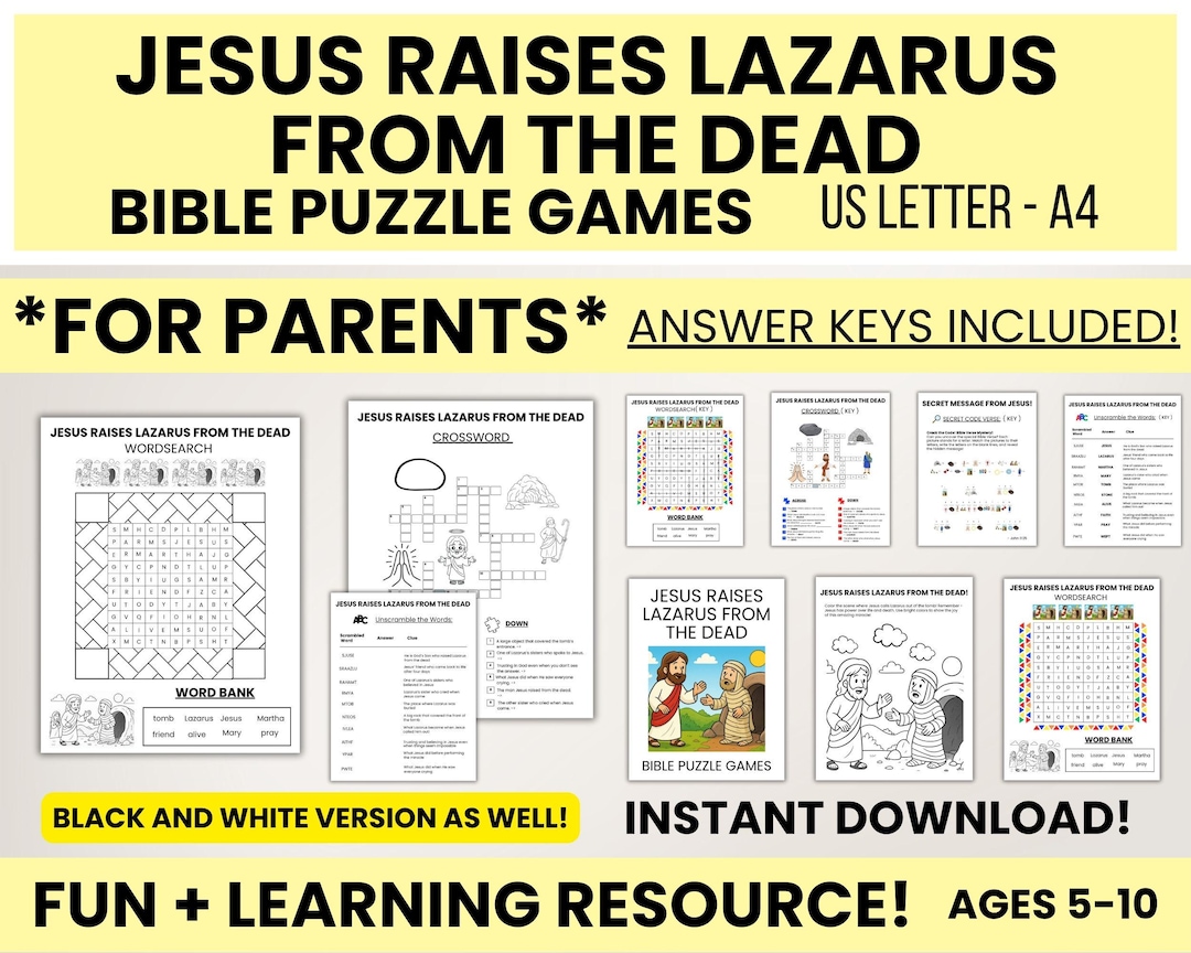 Jesus Raises Lazarus From the Dead Bible Puzzle Games for Kids Ages 5 ...