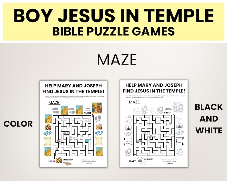 Boy Jesus in Temple Bible Puzzle Games - Sunday School Activity Pack ...