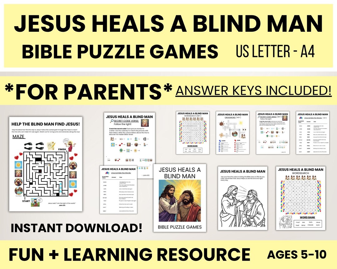 Jesus Heals a Blind Man Bible Puzzle Games for Kids - Printable ...