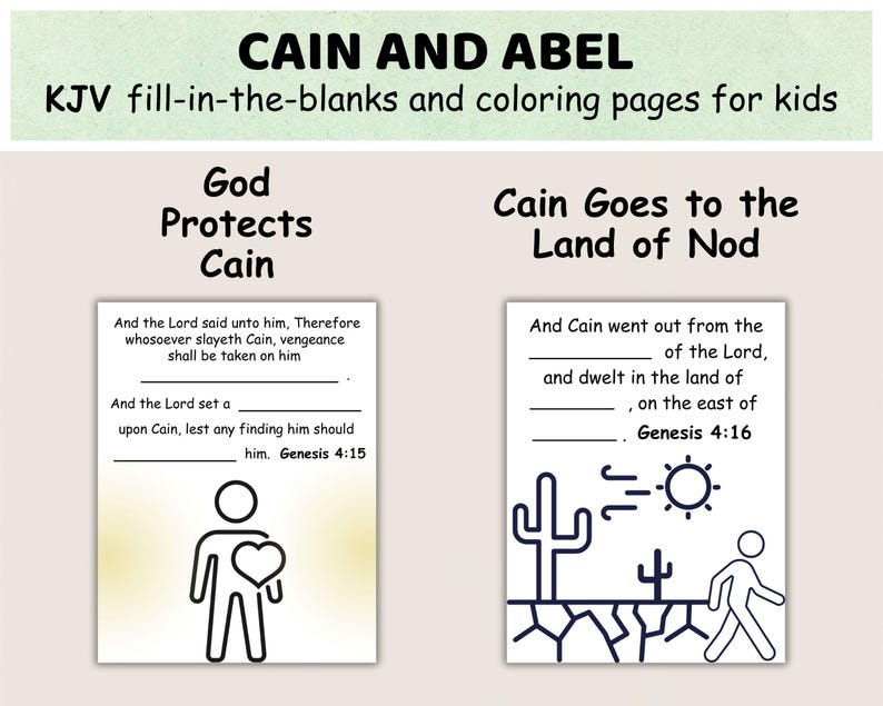 Cain and Abel, Fill in the Blanks & Coloring Pages for Kids, Sunday ...