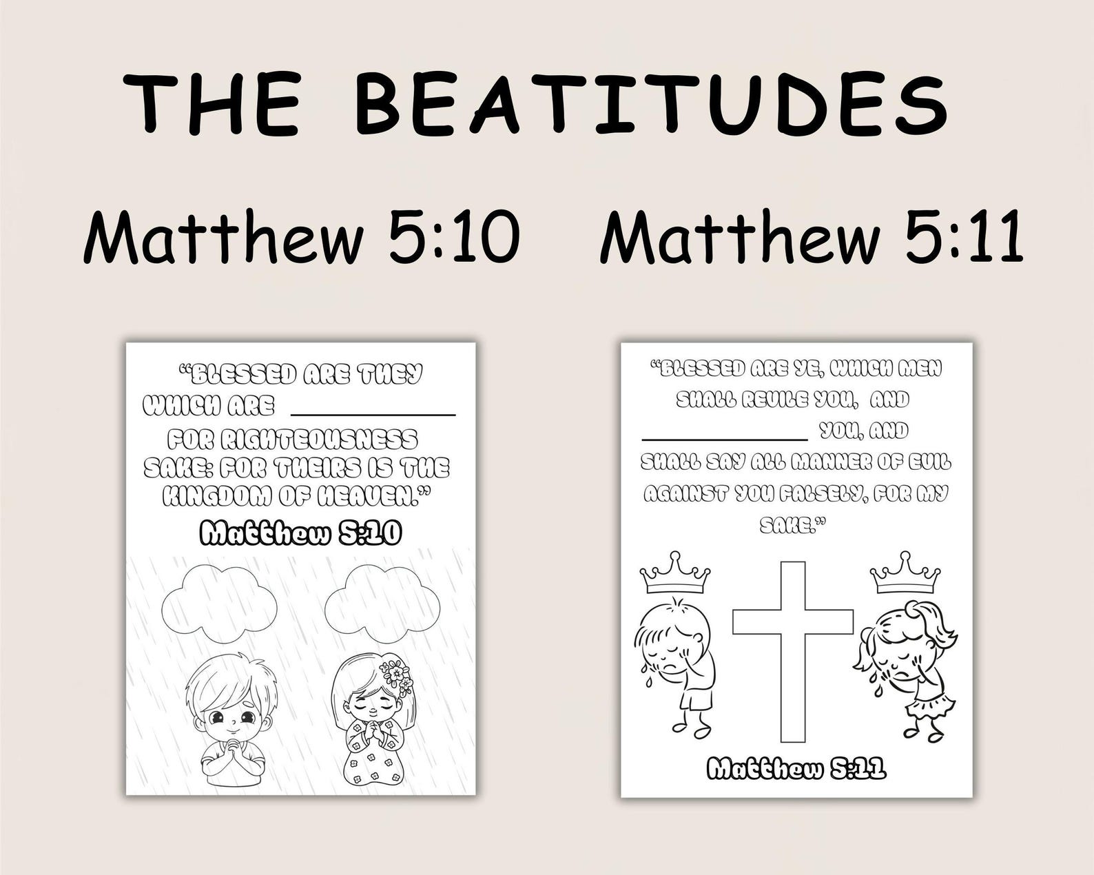 KJV Beatitudes Coloring Pages for Kids, Fill in the Blanks, Sunday ...
