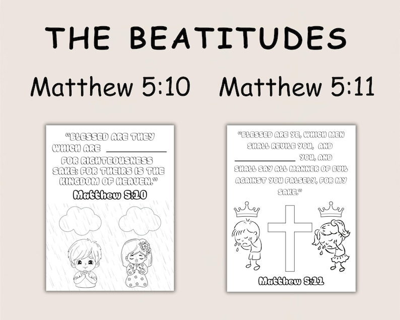 KJV Beatitudes Coloring Pages for Kids, Fill in the Blanks, Sunday ...